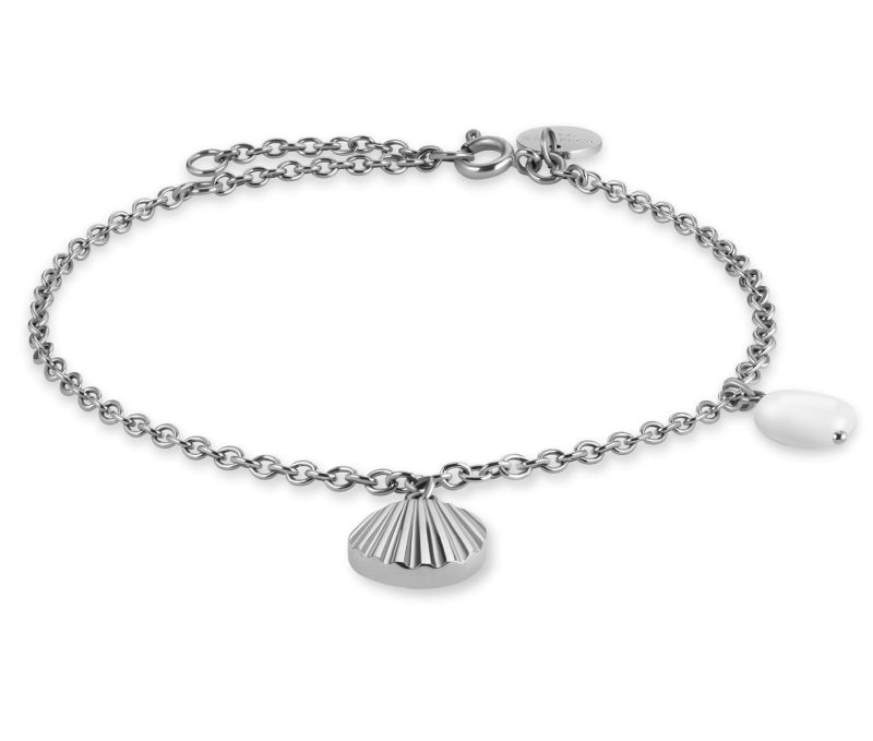 Rosefield Shell & Pearl - Sølvbelagt hvid perle musling armbånd